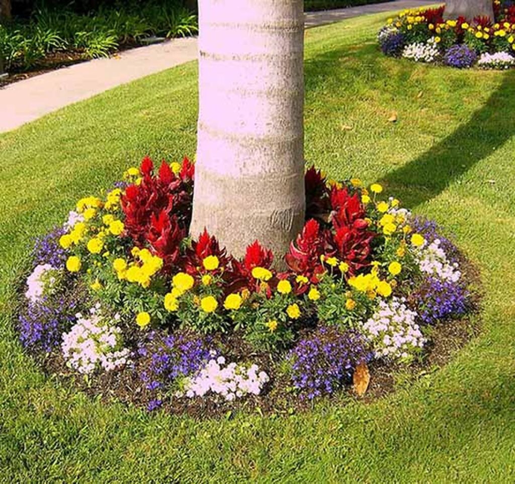 22 Charming Flower Bed Ideas to Dress Up Trees