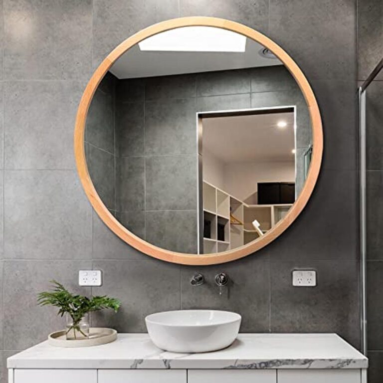 Round Wood Bathroom Mirror