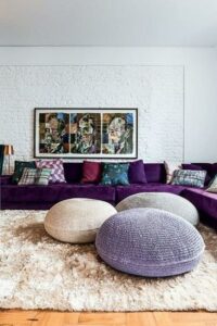 37 Elegant Ideas For Incorporating A Purple Sofa Into Your Home