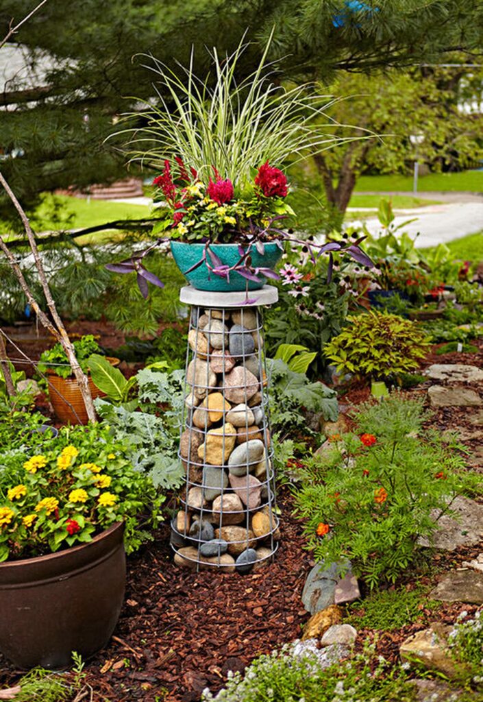 24 Delightful Gabion Plant Stand Ideas for Your Outdoor Oasis